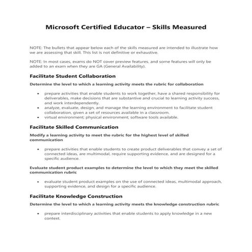 Microsoft Certified Educator Skills Measured | PDF