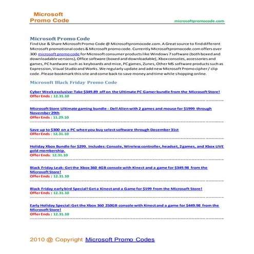 Microsoft Promo Codes | PDF