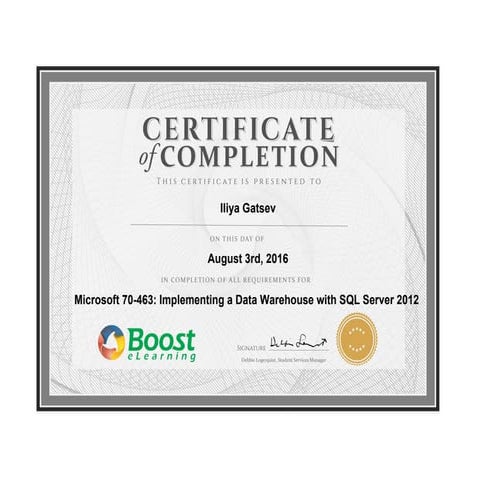 Iliya Gatsev - Microsoft 70-463 Implementing a Data Warehouse with SQL Server 2012 ( Year 2016 ...