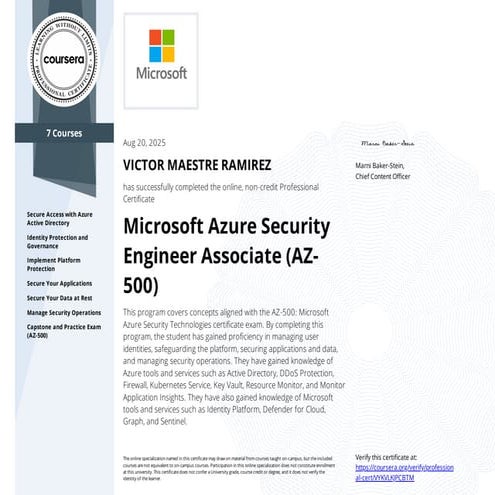 Microsoft Azure Security Engineer Associate (AZ-500) Professional Certificate | PDF