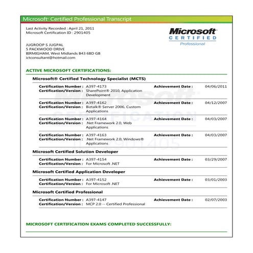Microsoft certificationstranscript | PDF | Computer Software and Applications | Computing