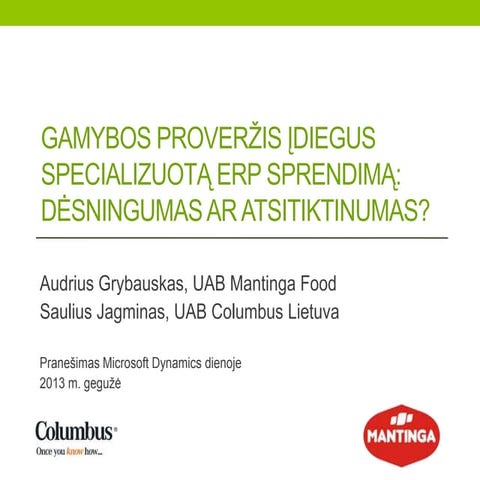 Microsoft Dynamics NAV taikymas UAB "Mantinga" - atvejo analizė | PPTX
