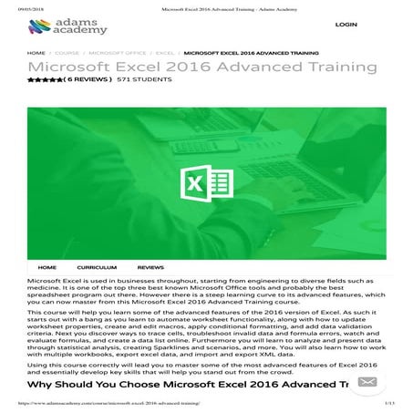 Microsoft excel 2016 advanced training - Adams Academy | PDF