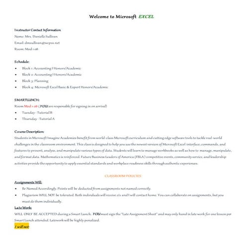 Microsoft Excel 2016 Syllabusdocx 