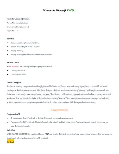 Microsoft Excel 2016 Syllabusdocx