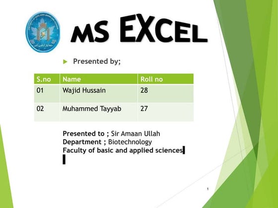 Chapter 1 lesson 2 MS Excel and its Interface | PPTX