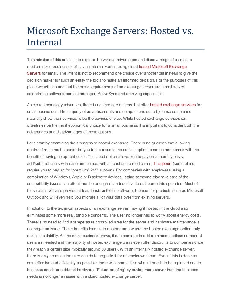 Microsoft Hosted Exchange Servers - Internal vs External