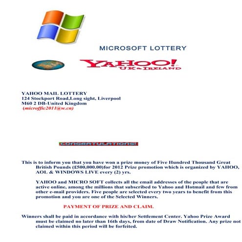 Microsoft lottery award notification.. | DOC