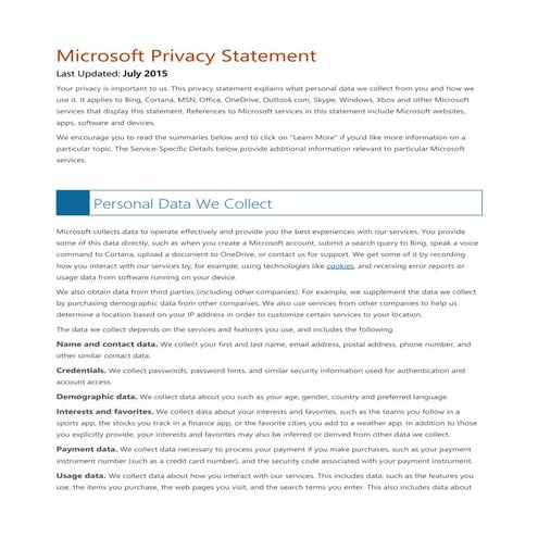 Microsoft privacy statement | PDF