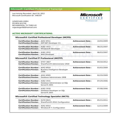 Microsoft Transcript | PDF
