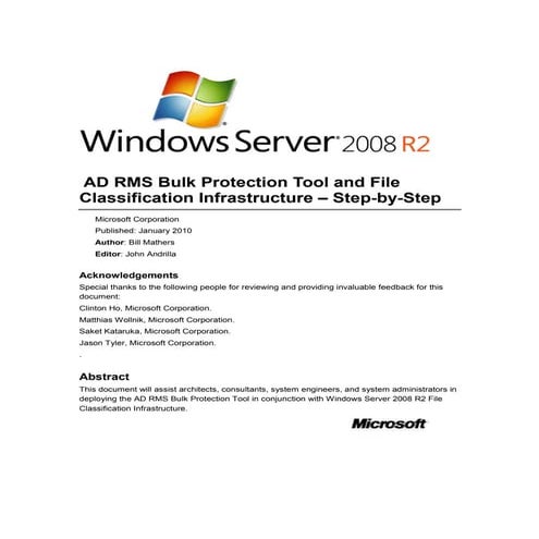 Microsoft Windows Server 2008 R2 - AD RMS Bulk Protection Tool and File Classification ...