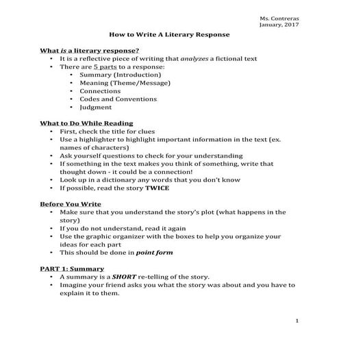 Microsoft word how to write a literary response | PDF