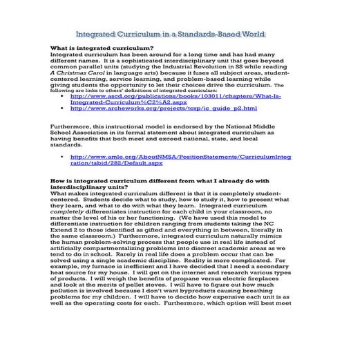 Integrated Curriculum in a Standards-Based World | PDF