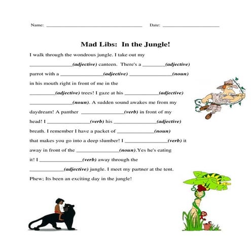 Microsoft word mad libs in the jungle | PDF