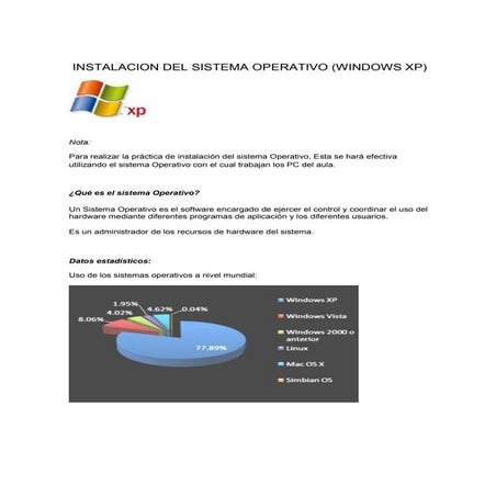 Manual instalación sistema operativo Windows XP | PDF