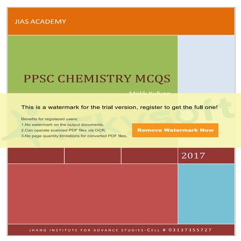 PPSC CHEMISTRY PAST PAPERS MCQS BY Malik XUFYAN | PDF