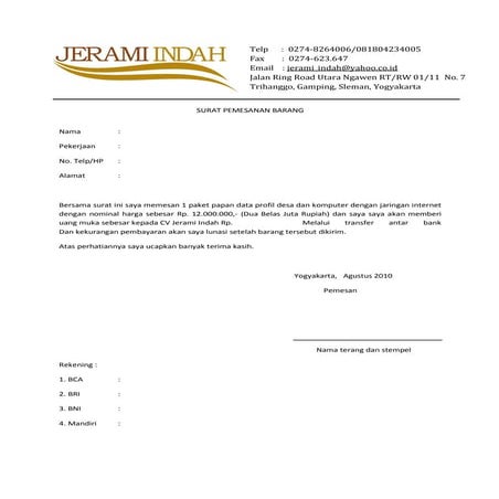 Microsoft word surat order barang | PDF