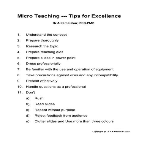 Micro Teaching Tips for Excellence | PDF