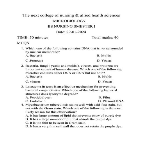 micro test 1.docx test micro biology test | DOCX | Biological Sciences ...