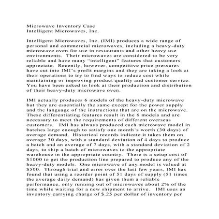 Microwave Inventory CaseIntelligent Microwaves, Inc.Intelligen.docx