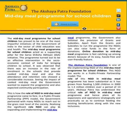 Mid day meal programme for school children | PDF | Non-Profit ...