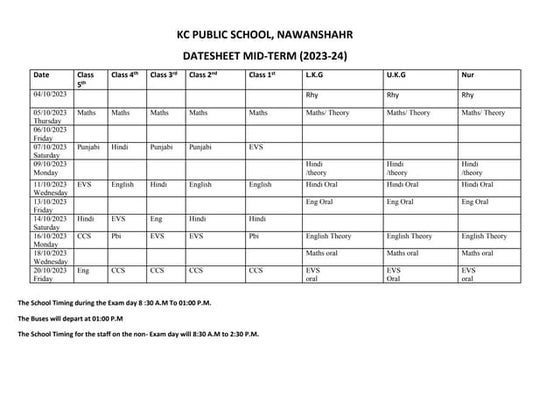 First term exam time table 2013-14 | PPT