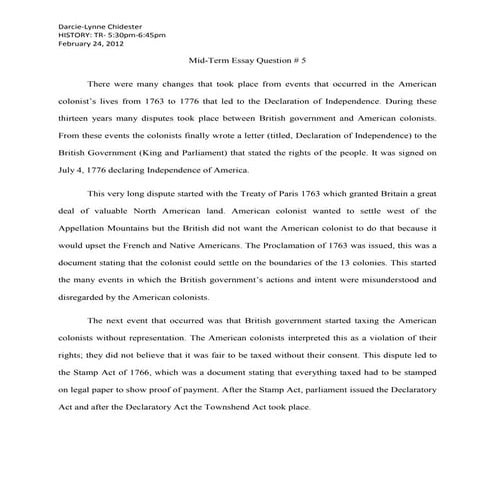 Mid term essay question # 5 | PDF