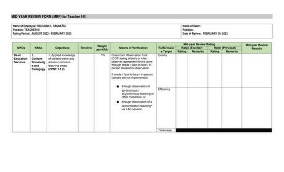 Mid year review form for S.Y. 2023 -2024 | DOCX | Education industry ...