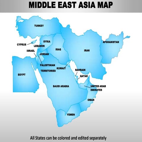 Middle east asia editable continent map with countries | PPTX
