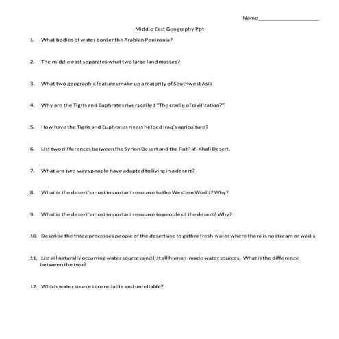 Middle east geography ws | DOCX