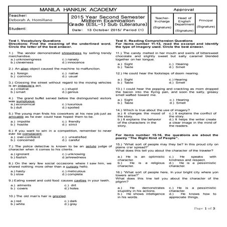 Midterm exam (grade 8 esl (edited) | DOCX