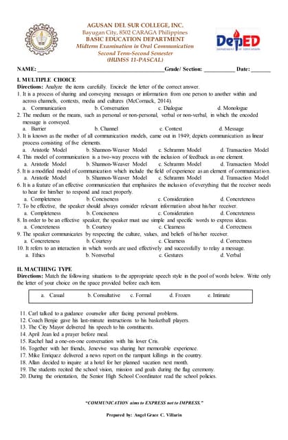 1st Quarter Summative Test in Oral Communication_Answer Key.docx ...