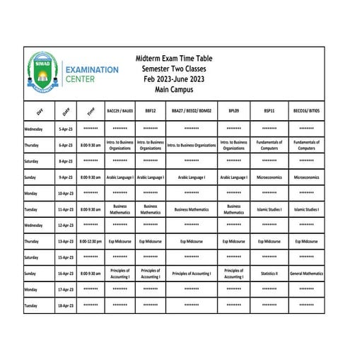 Midterm ExamTime Table 23-23.pdf | Educational Assessment | Education