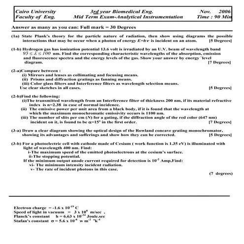 Bioanalysis Midterm nov.2006 3rd-biom | PDF