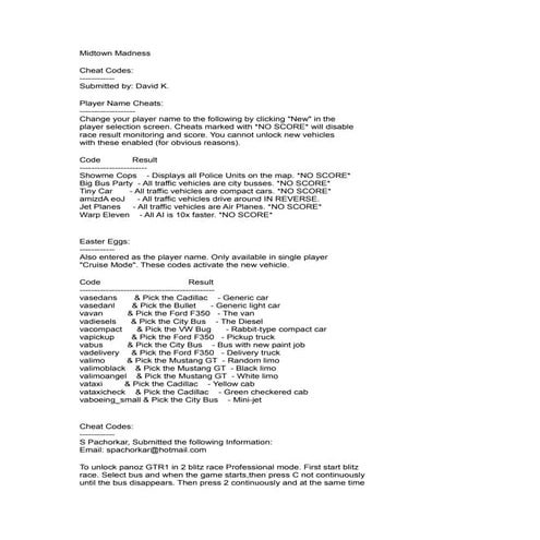 Midtown madness codes | RTF