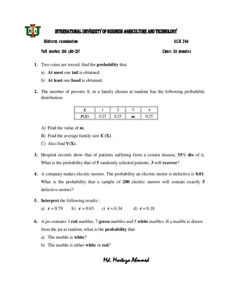 Exam Questions on Basic Statistics