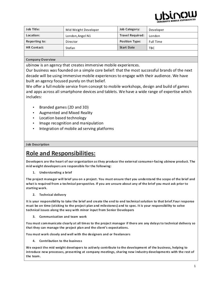 Mid-weight mobile developer job spec