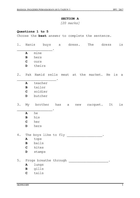 english test-year-3-paper-2 | PDF