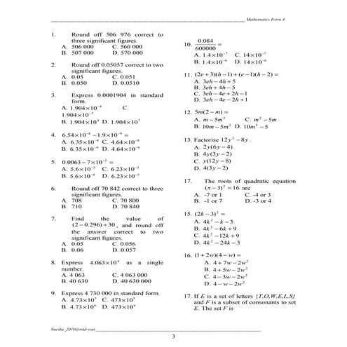 Form 5 formulae and note