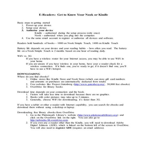 eReaders: Get to know your Nook or Kindle handout | DOCX | Tablets and ...