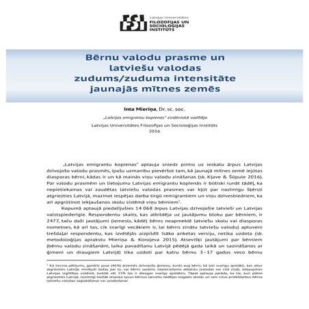 Bērnu valodu prasme un latviešu valodas zudums/zuduma intensitāte ...