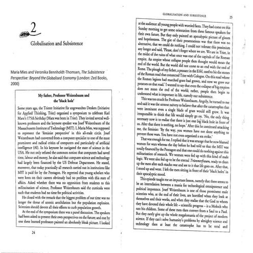 Subsistence Perspective, Chapter Two - Mies & Bennholdt-Thomsen, | PDF