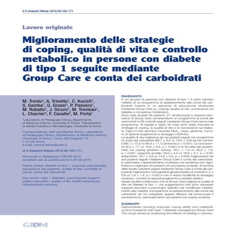 Miglioramento delle strategie di coping, qualità della vita e controllo metabolico in persone ...