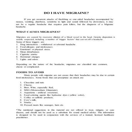 Migraine | DOCX | Herbs and Supplements | Alternative Medicine