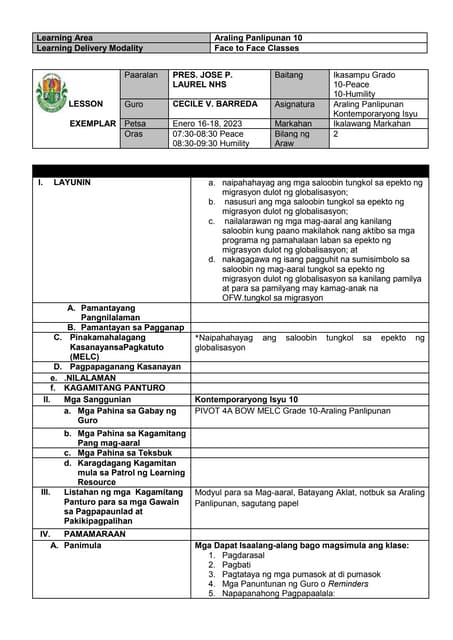 Detailed Lesson Plan- Araling Panlipunan 10 | DOCX