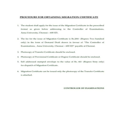 Migration certificate | PDF