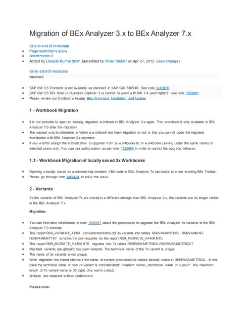 Migration Of Sap Bw Bex Analyzer 3x To Bex Analyzer 7x Pdf 4627