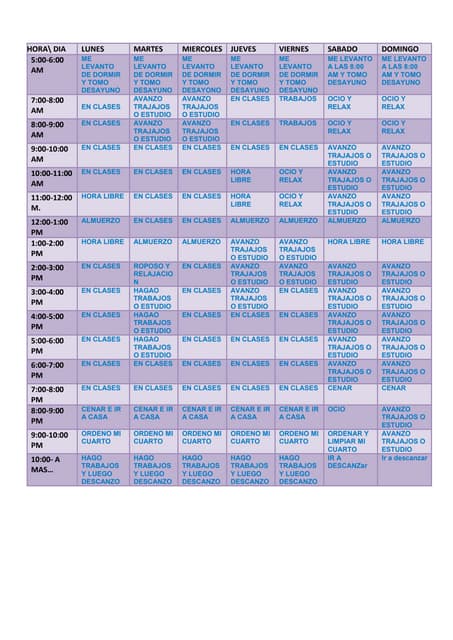 Mi horario personal | PPT