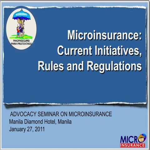 Microinsurance Initiatives Powerpoint Presentation Diamond Hotel 01 27 ...