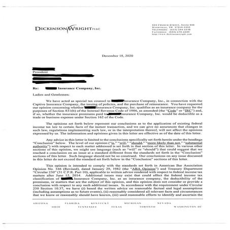 Mijs captive tax opinion 2019 (redacted) | PDF